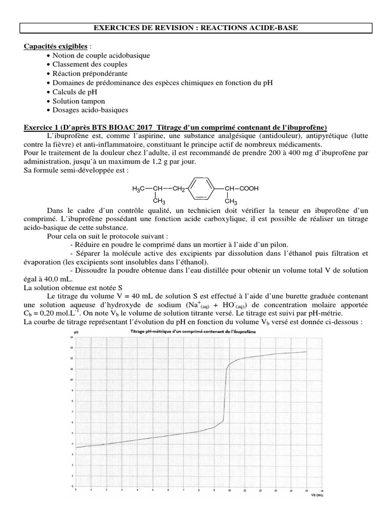 Reactions Acide Base | PDF | Titrage | Chimie