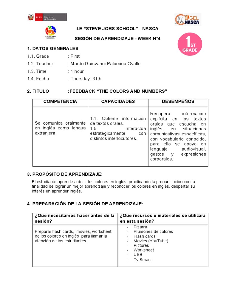 1rro FRIDAY 31th SESSION COLORS NUMBER PRACTICE | PDF | Ciencia ...