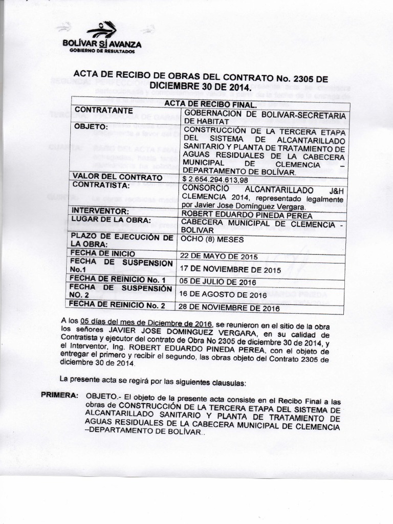 Acta de Recibo de Obra | PDF