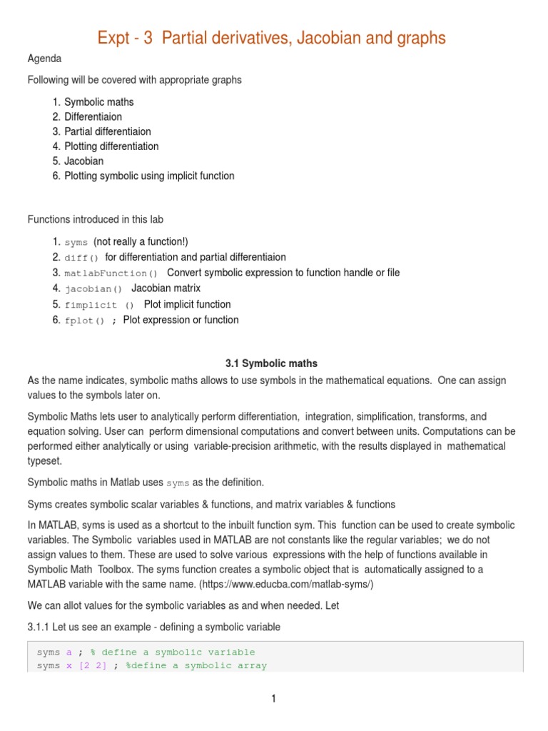 Analysis of Partial Derivatives, Jacobian, and Graphical Representations of Differentiation ...