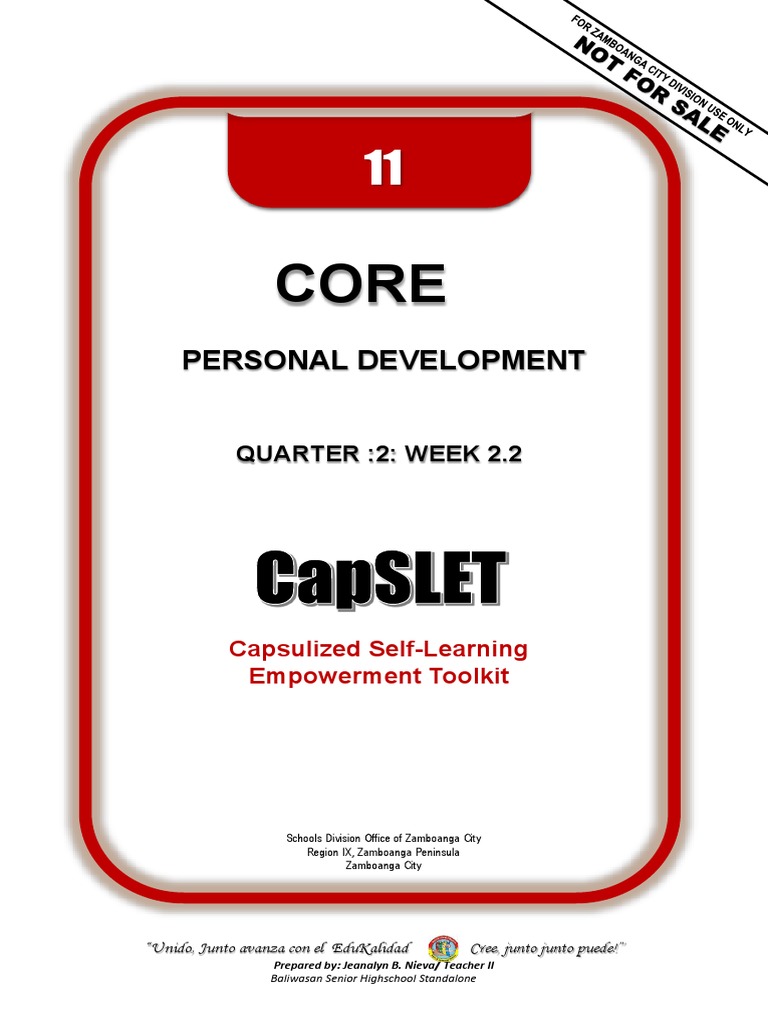 Personal Development: Quarter:2: Week 2.2 | PDF | Leadership | Motivational