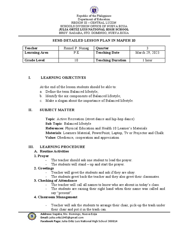 P.E 10 SDLP Mar 29 | PDF | Attitude (Psychology) | Well Being