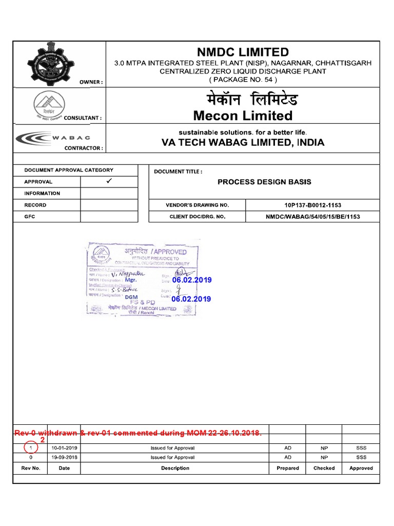 NMDC-WABAG-54-05-15-BE-1153-R2_Process Design Basis_APP | PDF | Magnesium | Chemistry