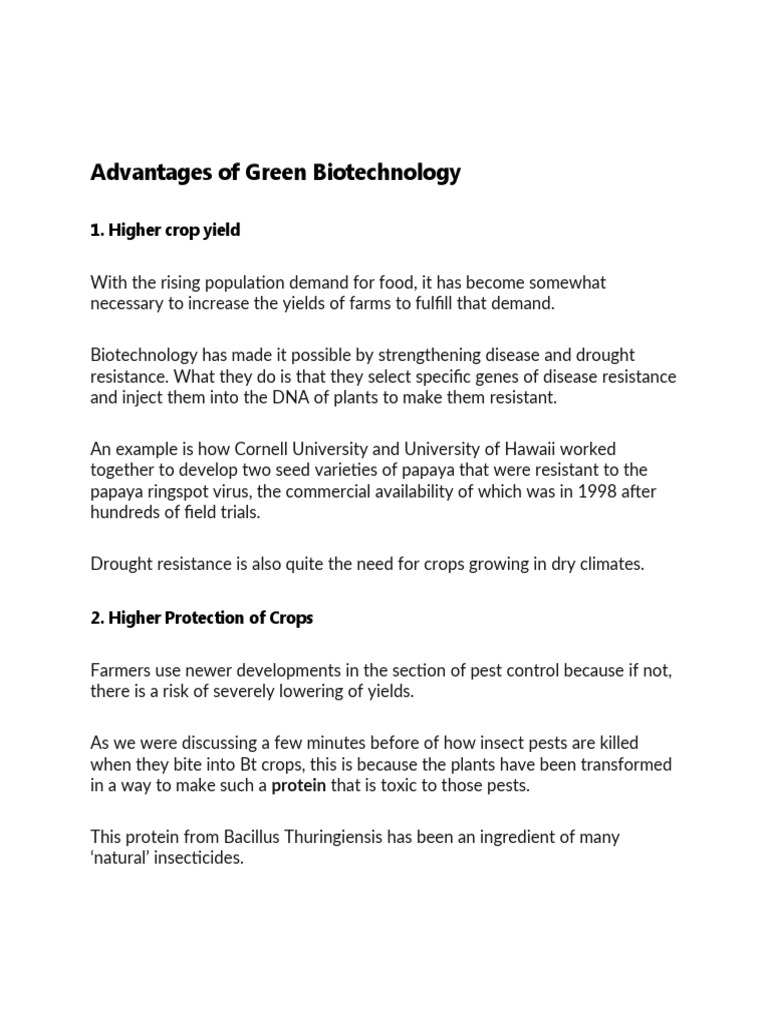 Advantages of Green Biotechnology | PDF | Genetically Modified Crops ...