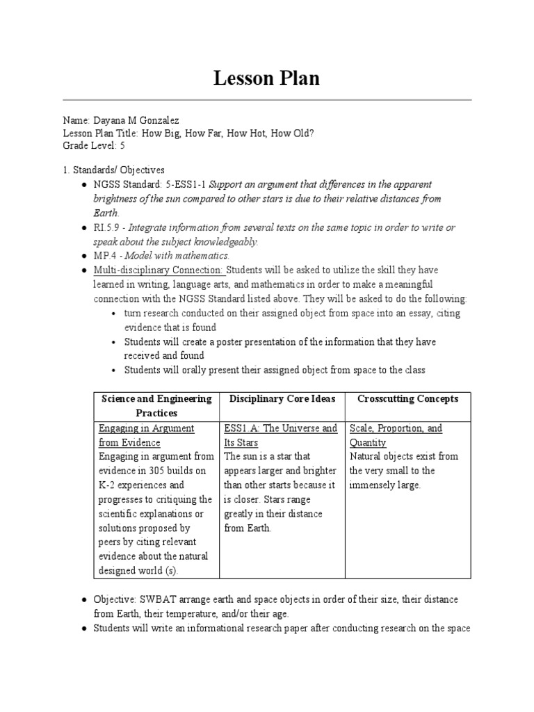 Final Lesson Plan | PDF | Educational Assessment | Space