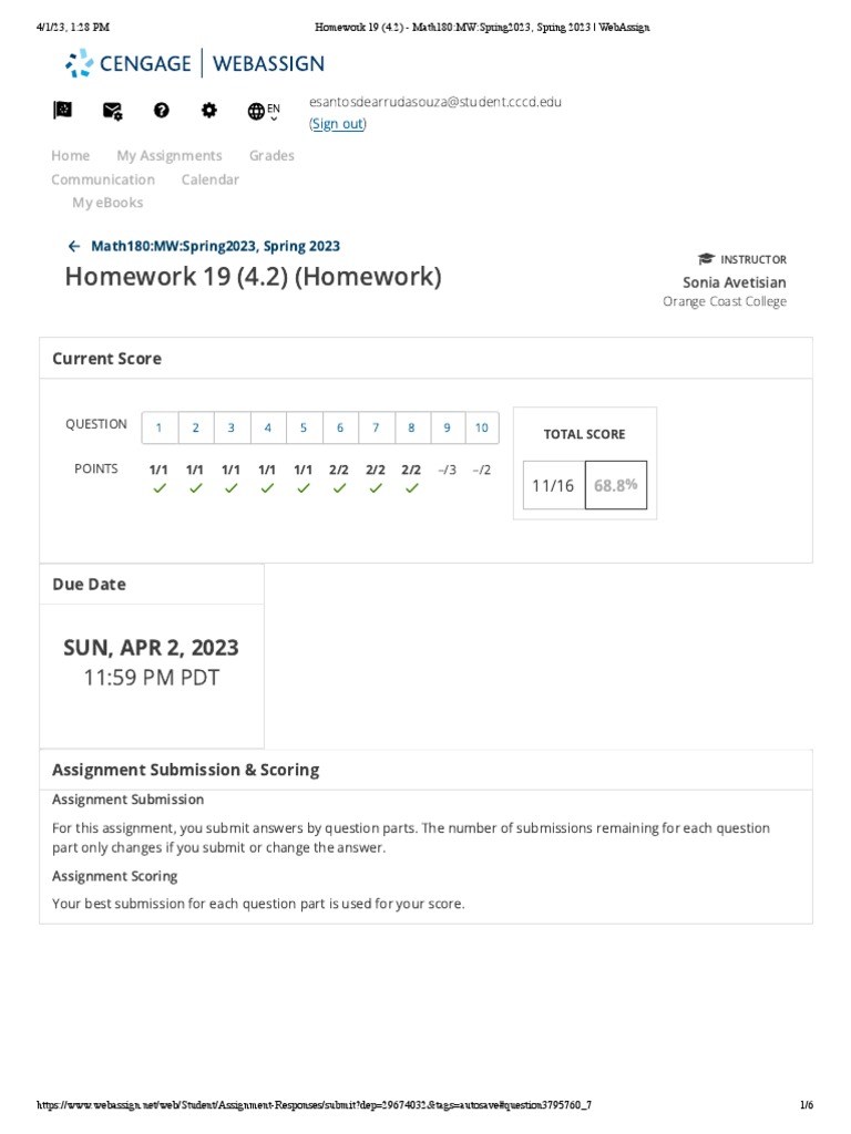 Homework 19 (4.2) (Homework) : SUN, APR 2, 2023 11:59 PM PDT | PDF | Mathematical Concepts ...