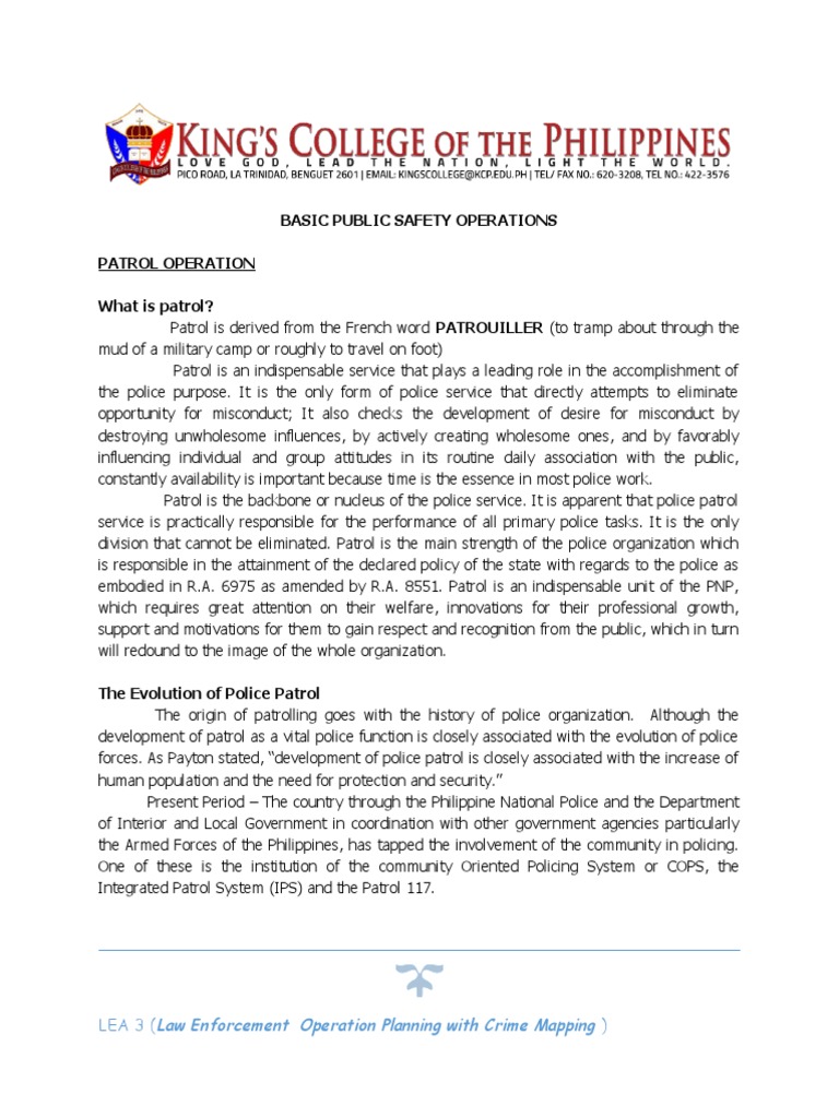 Basic Public Safety Operations Patrol Operation What Is Patrol? | PDF ...