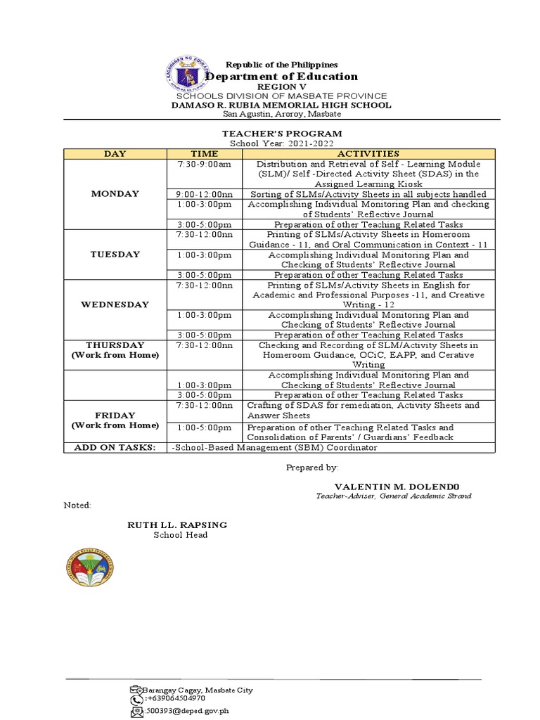 SHS Class Teachers Program | PDF | Behavior Modification | Learning