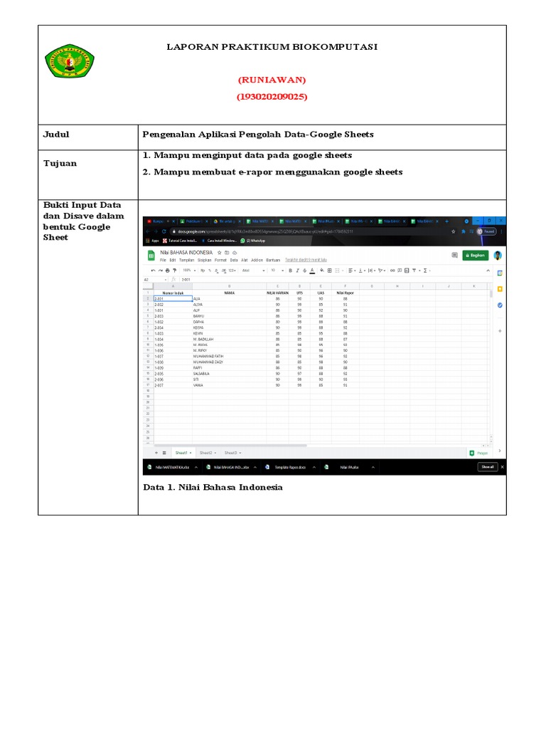 Laporan Praktikum Biokomputasi - Google Sheet | PDF