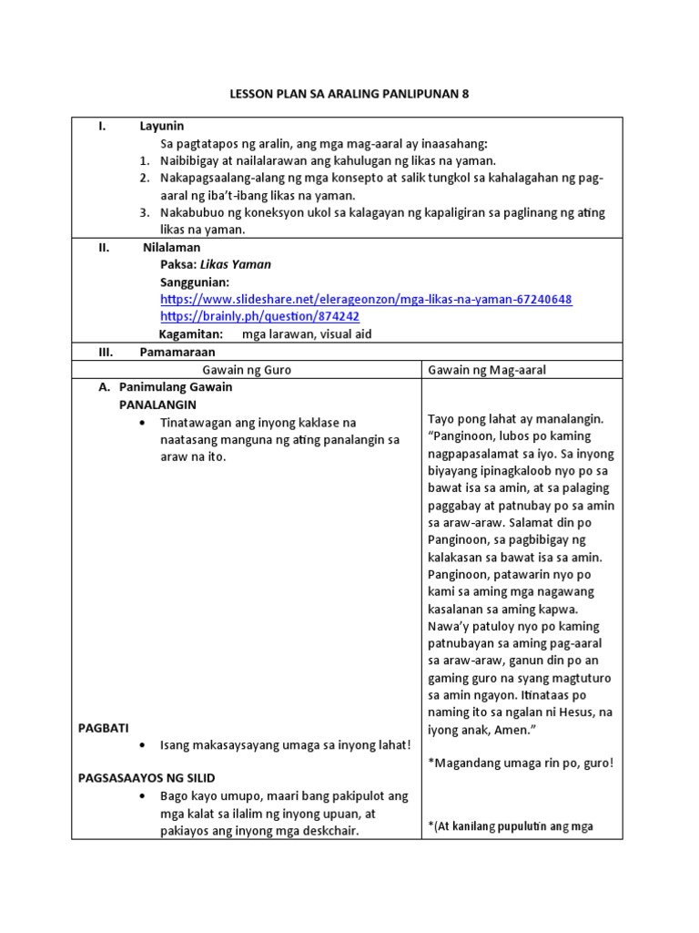 LESSON PLAN SA ARALING PANLIPUNAN 8 Revised | PDF