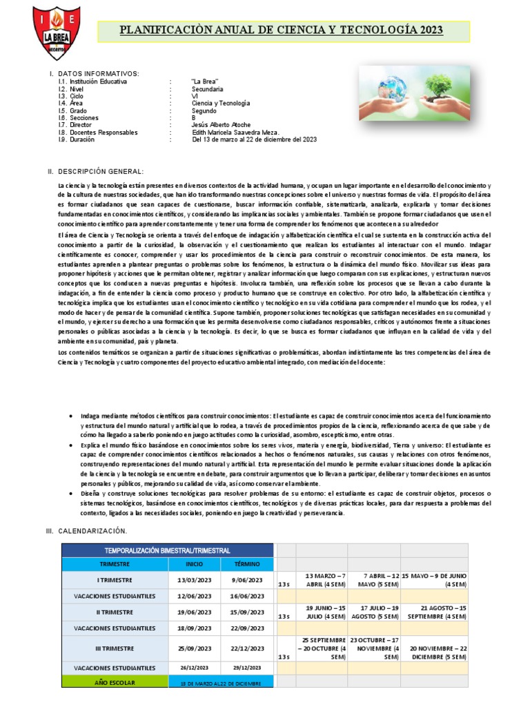 PLANIF ANUAL - SEGUNDO - C y T - 2023 TERMINARLA OJO | PDF | Conocimiento | Medición