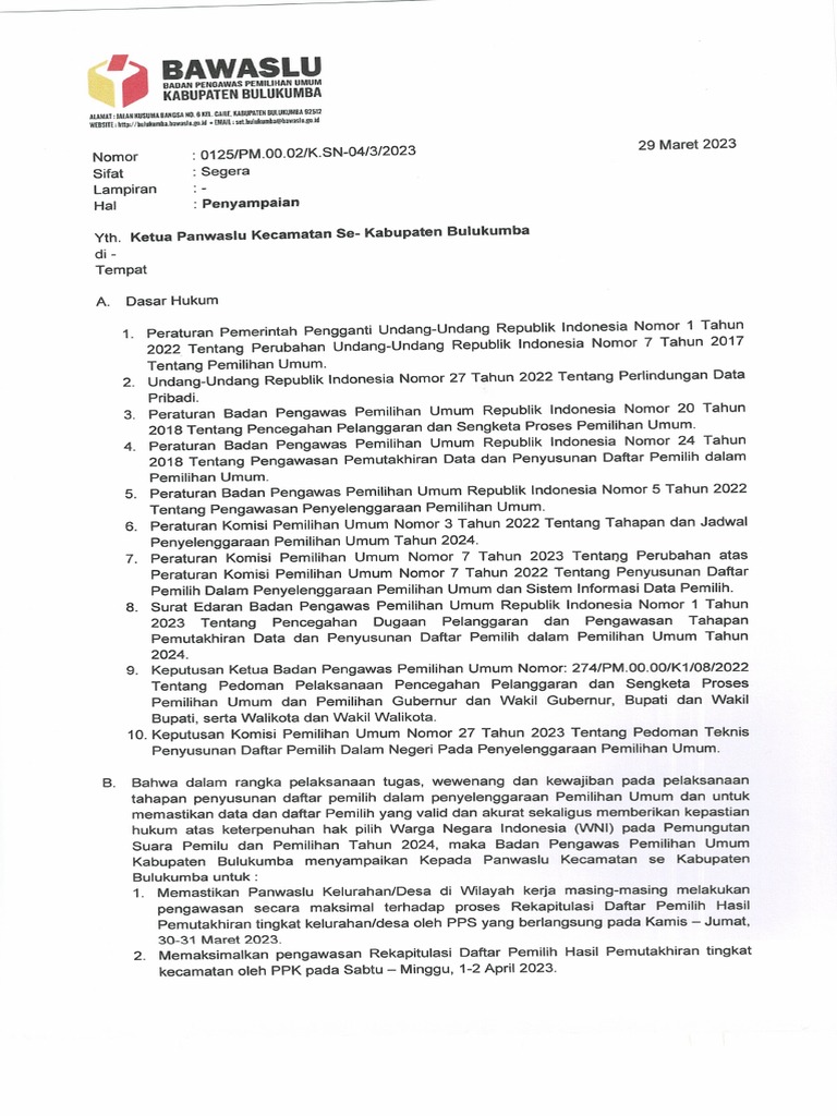 Penyampaian Pengawasan Rekapitulasi DPHP Tingkat PPS Dan PPK | PDF