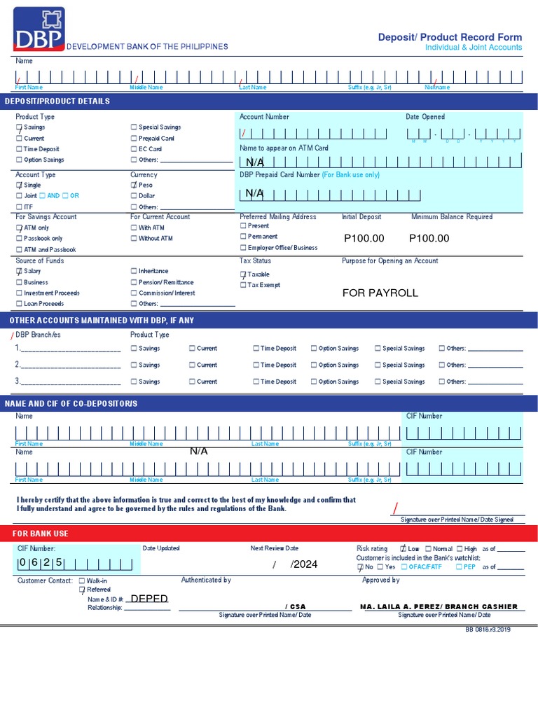 Deposit Product Record Form Individual Rev3a4 DEPED | PDF | Savings Account | Banks