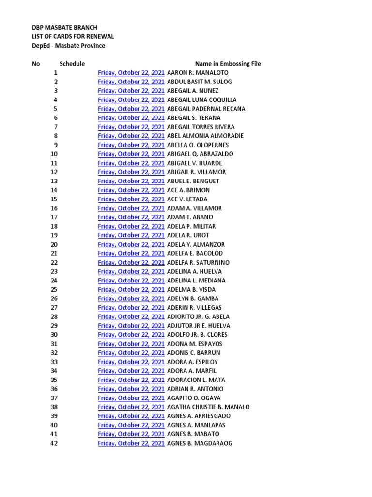 DepEd List of Expiring Cards For Renewal As of 10 19 2021 Revised | PDF
