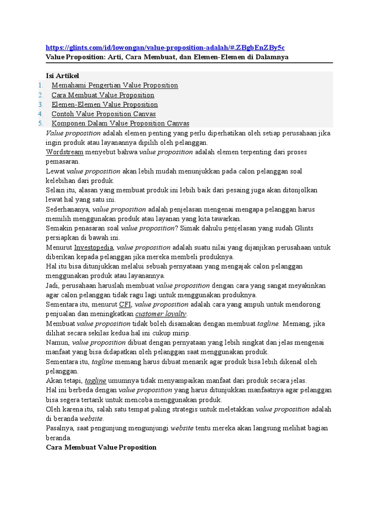 Panduan Value Proposition | PDF