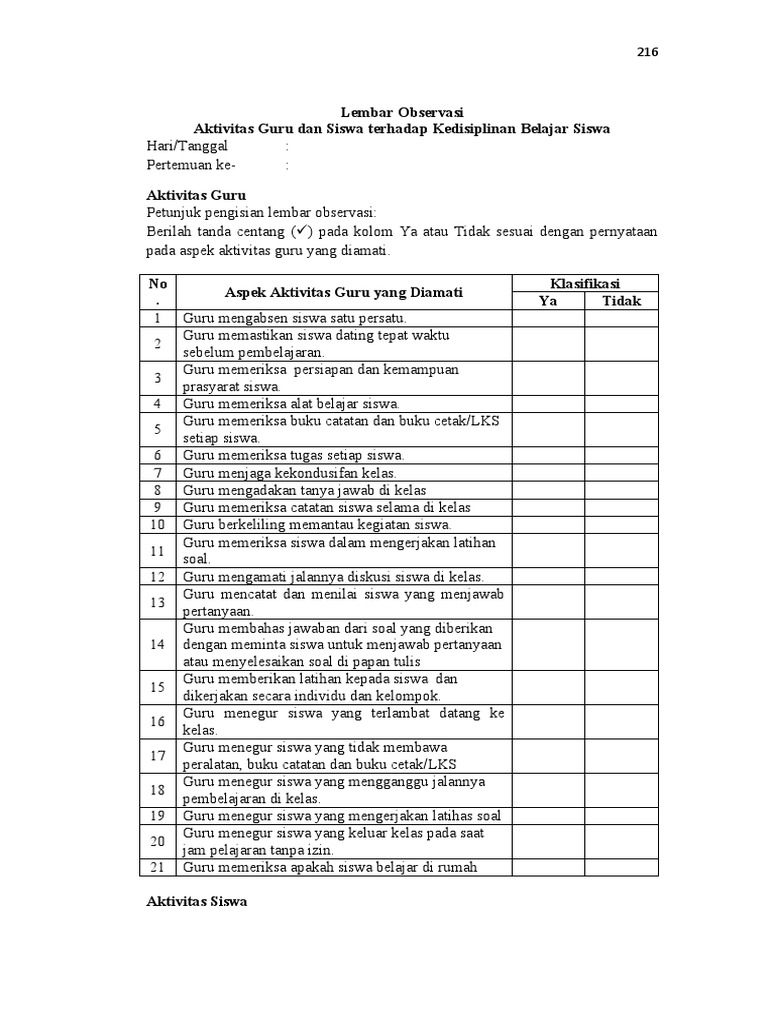 Lembar Observasi Kedisiplinan Belajar | PDF