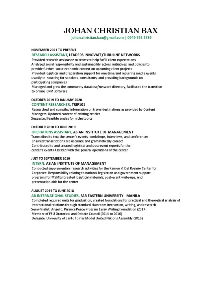 CV Johan Christian Bax | PDF