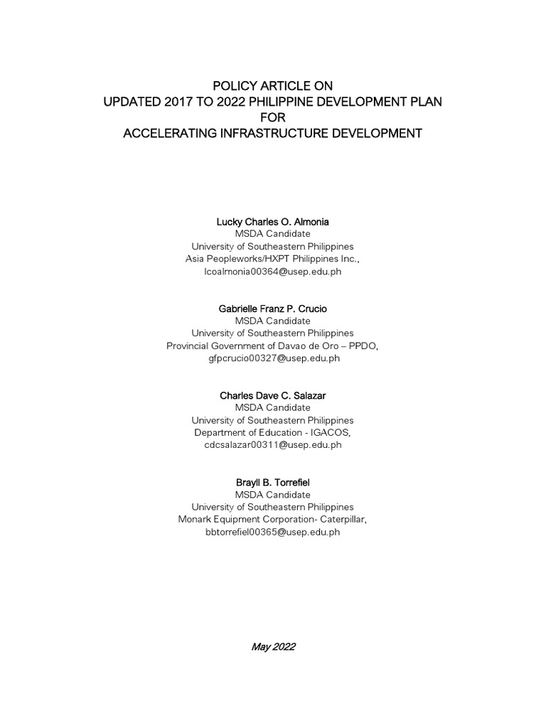 Policy Article On Updated 2017 To 2022 Philippine Development Plan FOR ...