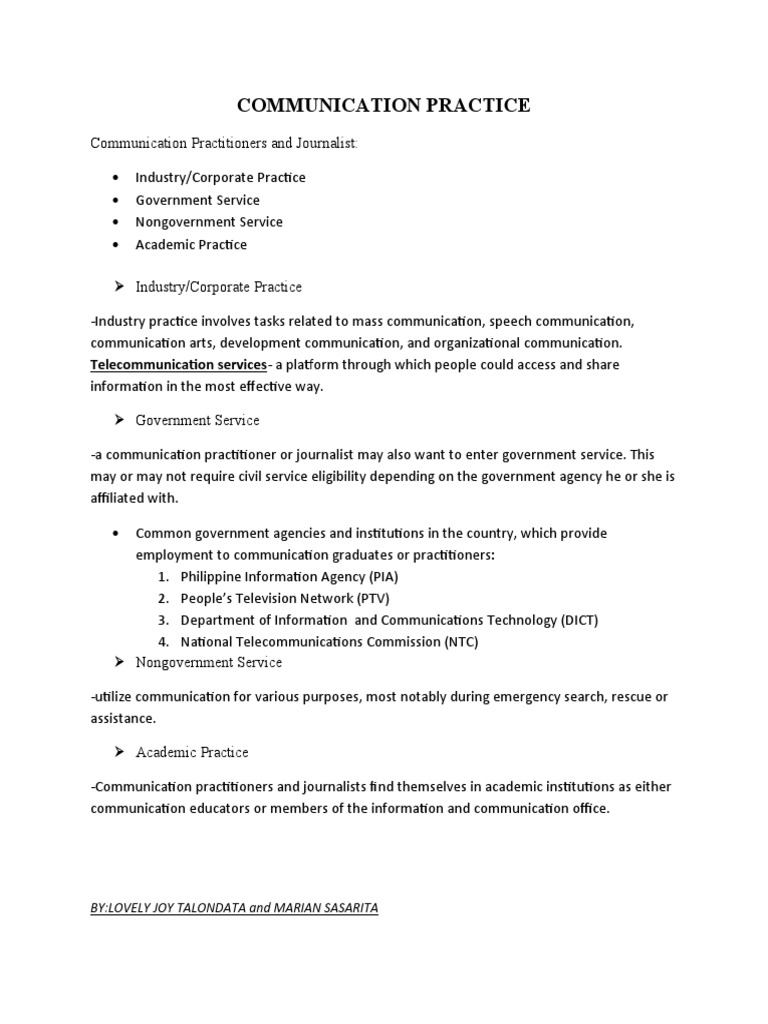 Communication Practice Diass Handouts | PDF