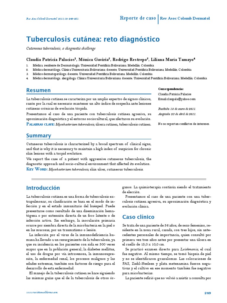 Tuberculosis Cutánea: Reto Diagnóstico: Reporte de Caso | PDF ...