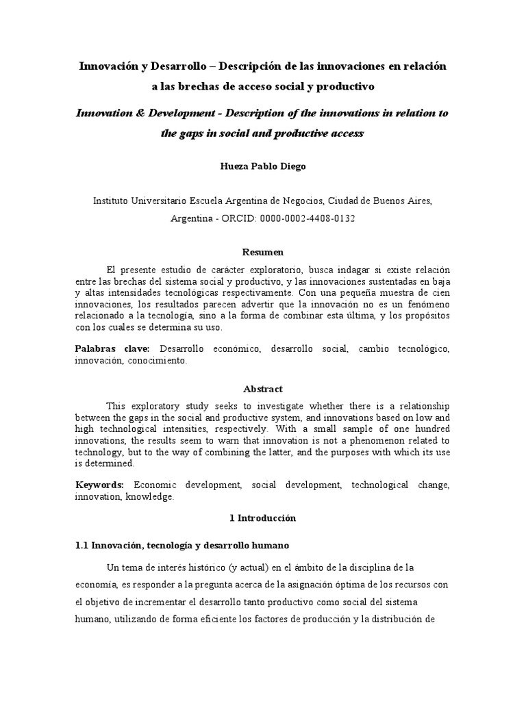 Innovación y Desarrollo - Descripción de Las Innovaciones en Relación A ...