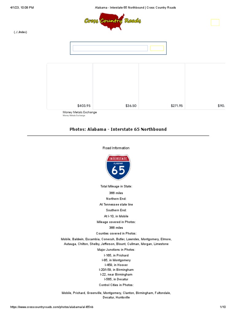 Alabama - Interstate 65 Northbound - Cross Country Roads | PDF ...