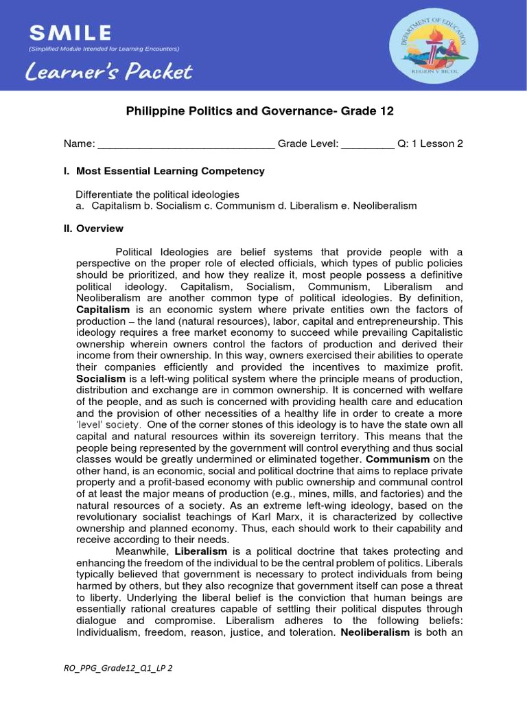 SHS PPG 1st-Sem LP2 | PDF | Liberalism | Market Economy