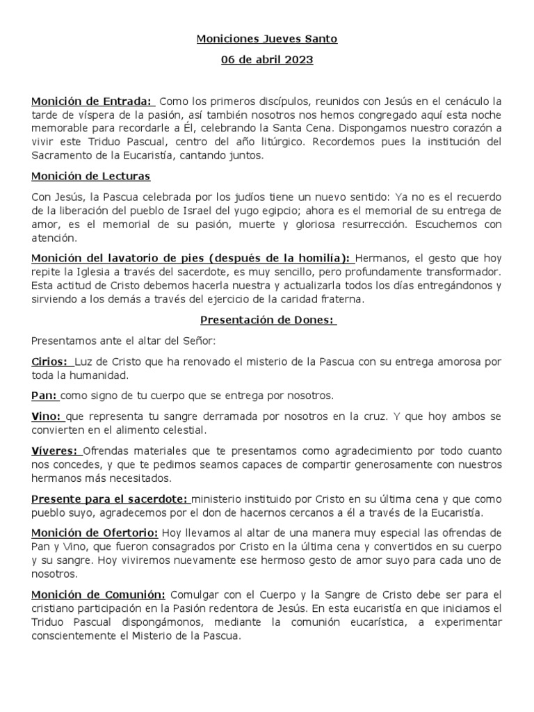 Moniciones Jueves Santo | PDF