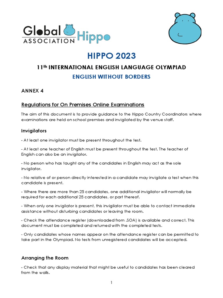 Hippo 2023 OP Online Exams Regulations | PDF