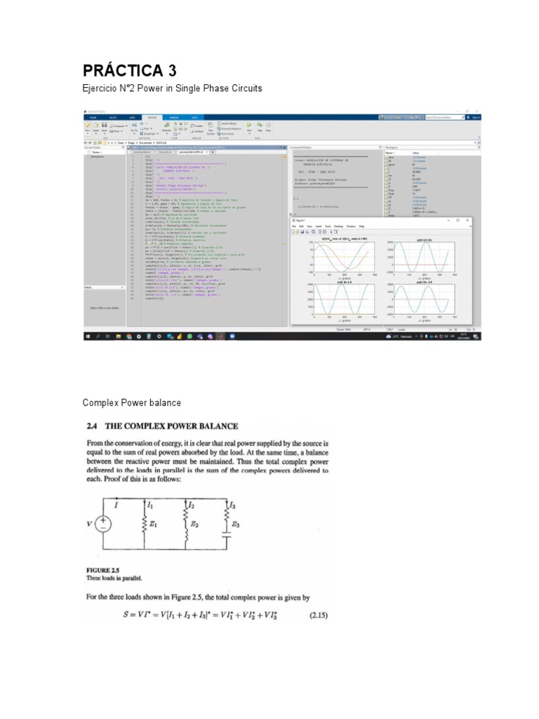 Práctica 3: Ejercicio N°2 Power in Single Phase Circuits | PDF