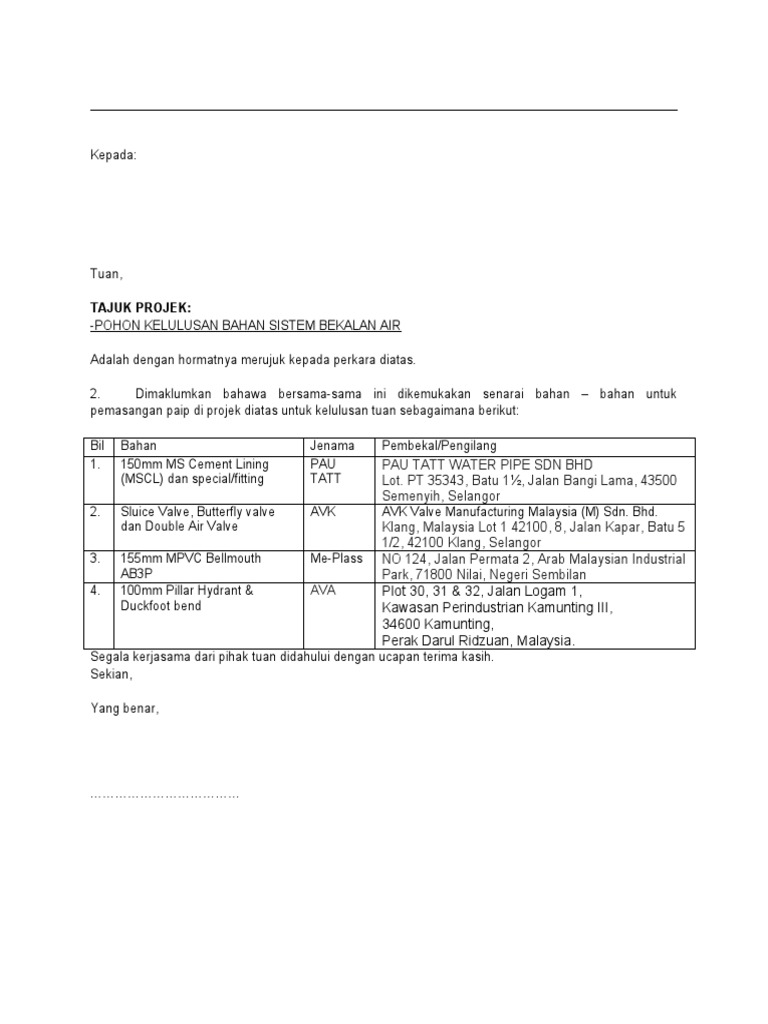 Surat Permohonan Kelulusan Bahan | PDF Surat Permohonan Kelulusan Bahan | PDF