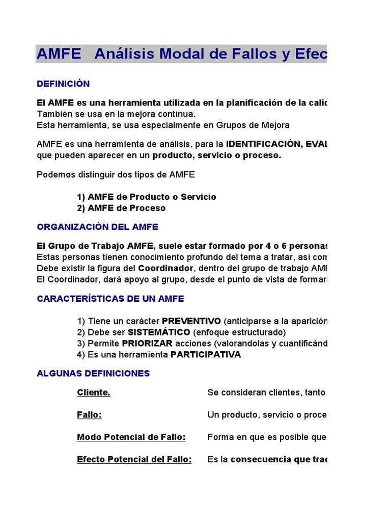 AMFE Análisis Modal de Fallos y Efectos: Definición | PDF | Evaluación | Business