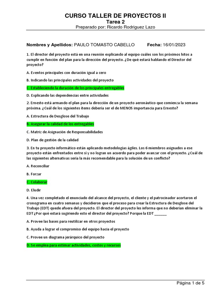Taller de Proyectos II Tarea 2 - TOMASTO | PDF | Gestión de proyectos | Business