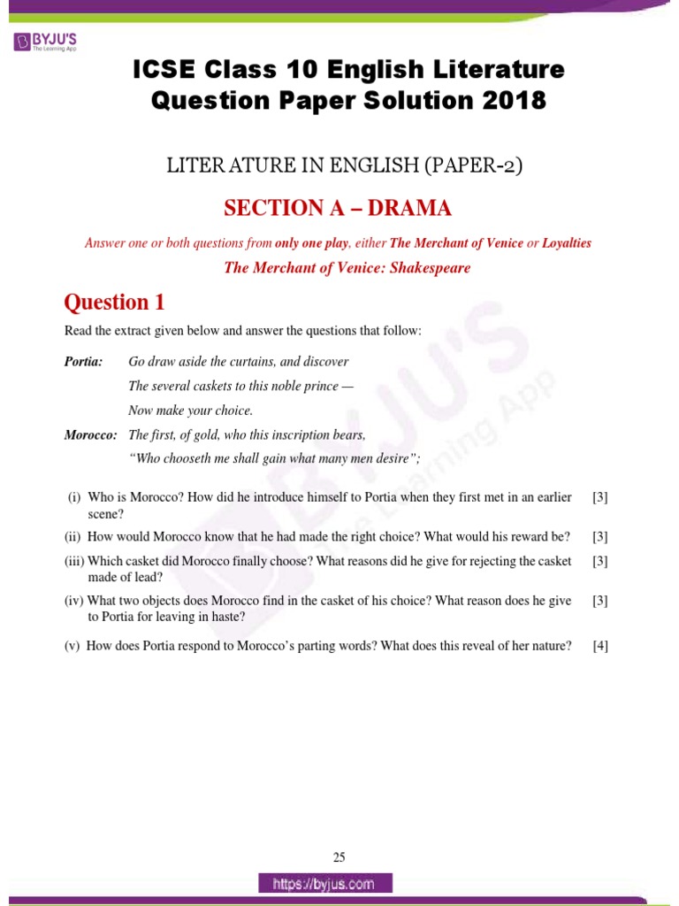 ICSEClass 10 English Literature Question Paper Solution2018 | PDF | The ...