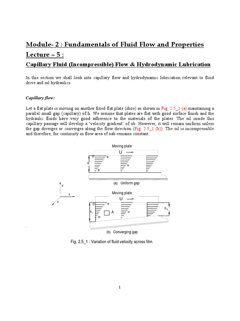 Lecture - 5 - Capillary Fluid (Incompressible) Flow & Hydrodynamic ...