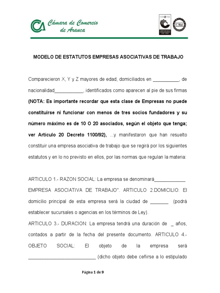 Modelo Estatutos Empresas Asociativas de Trabajo | PDF | Contabilidad