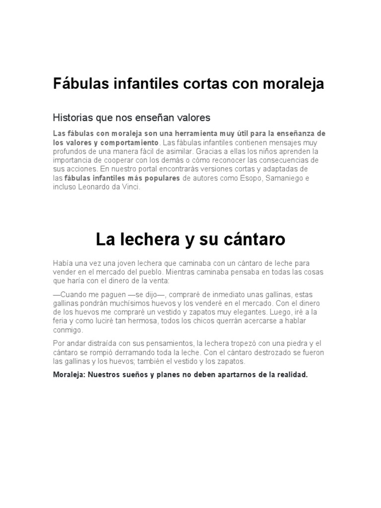 Fábulas Infantiles Cortas Con Moraleja | PDF | Fábula