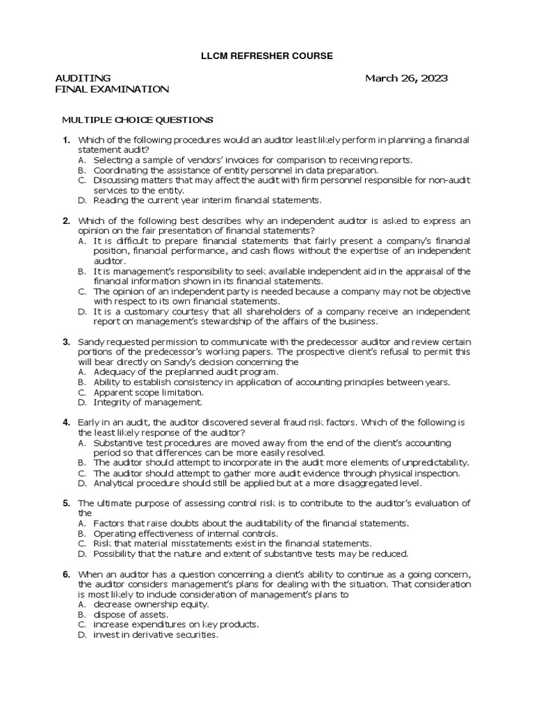 AUD RefExam | PDF | Financial Audit | Going Concern