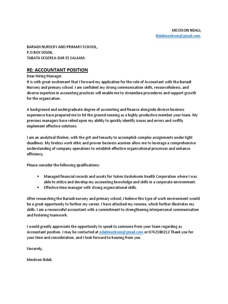 Meckson Cover Letter Bariadi | PDF