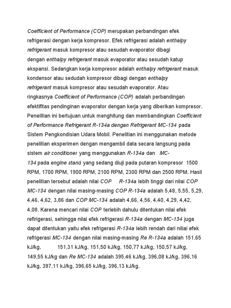 Coefficient of Performance (COP) | PDF