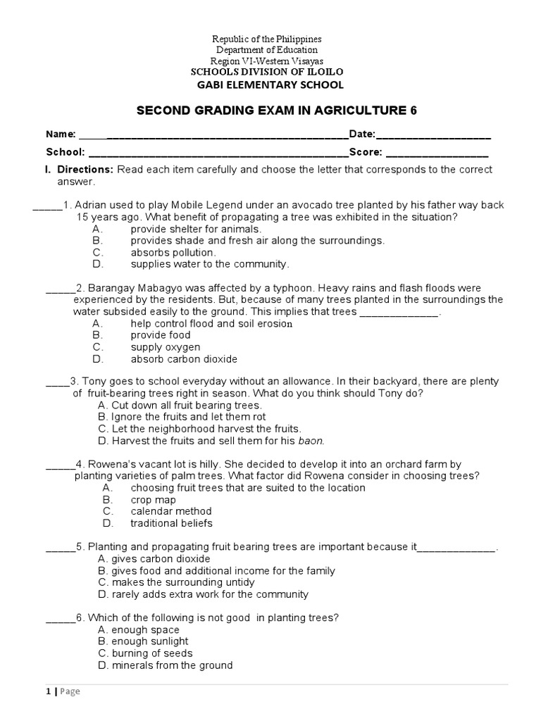 2nd Grading Test EPP 6 | PDF | Trees | Pruning
