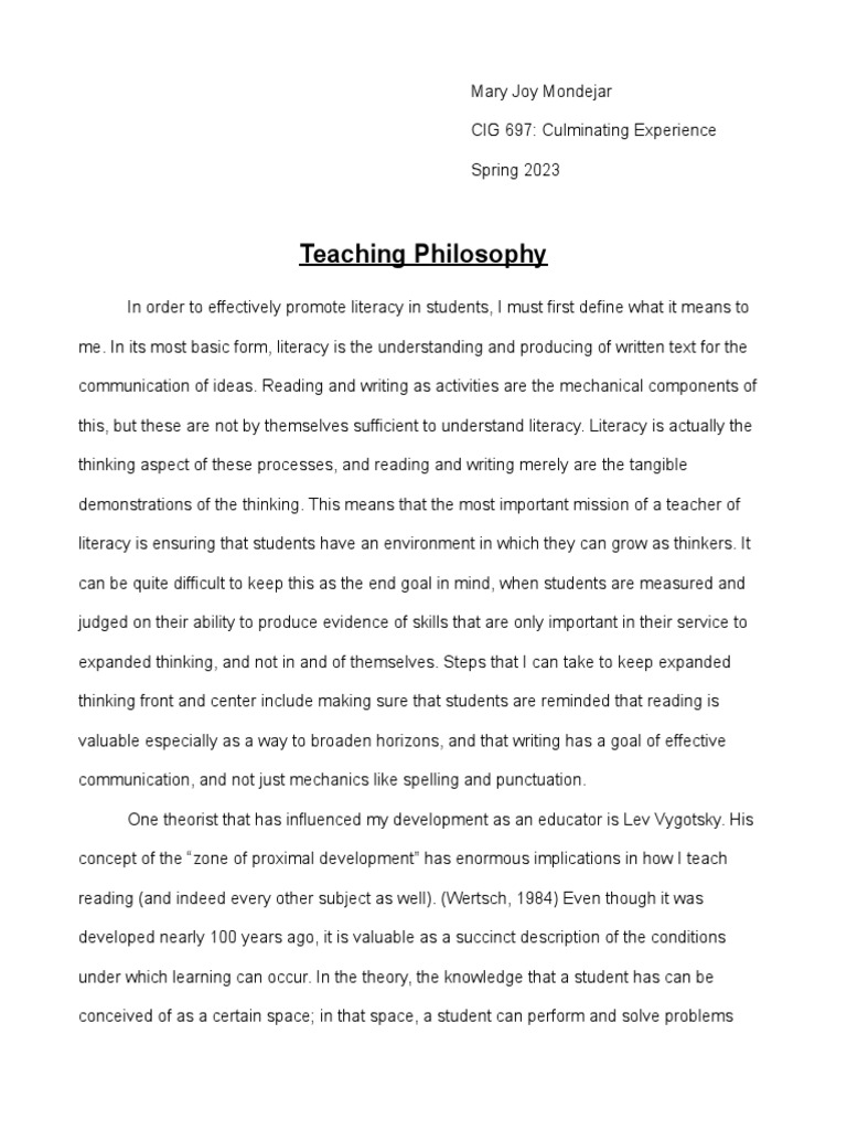 Teaching Philosophy Mondejar | PDF | Literacy | Communication