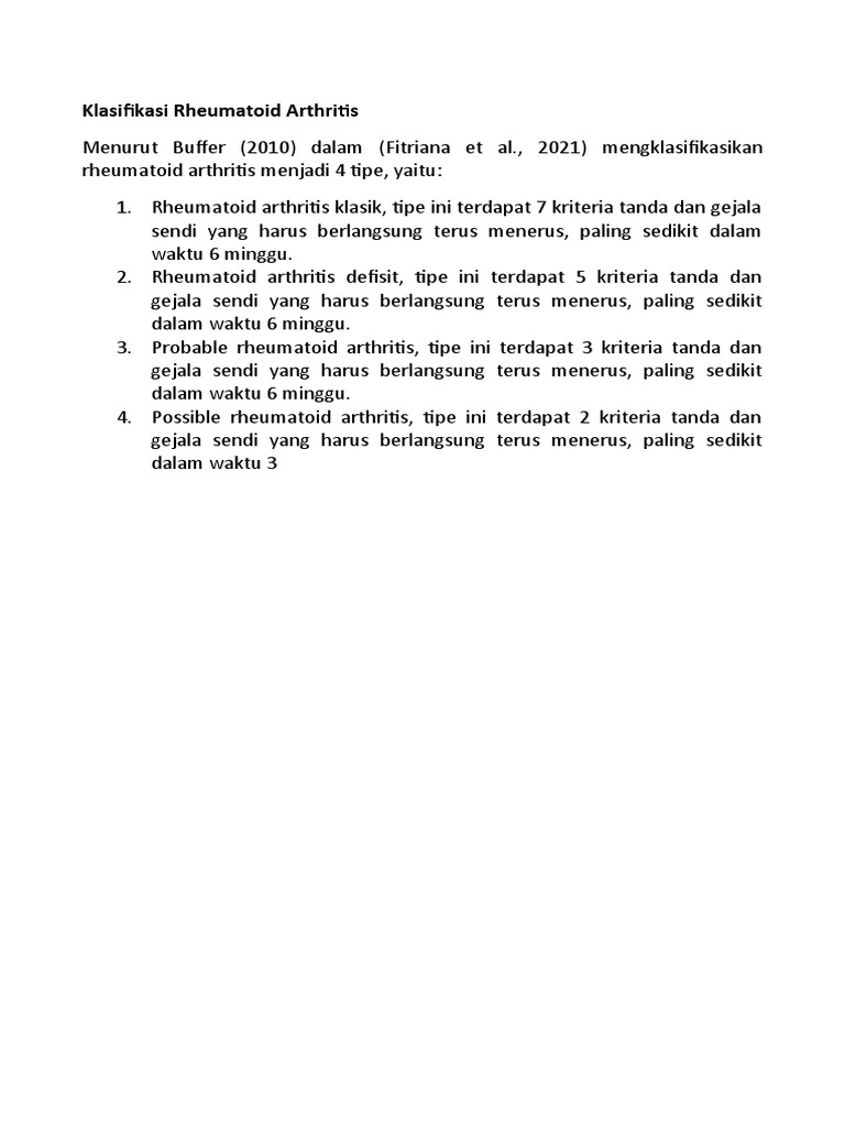 Klasifikasi Rheumatoid Arthritis | PDF