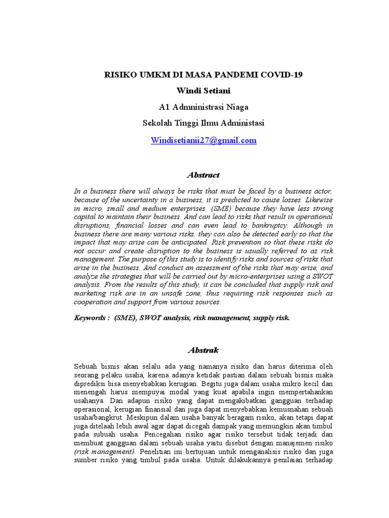 Artikel Manajemen Risiko - Windi Setiani | PDF | Ilmu Sosial