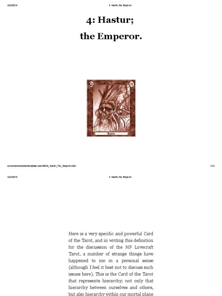 Hastur: Hierarchy and Human Faith | PDF | Tarot | God