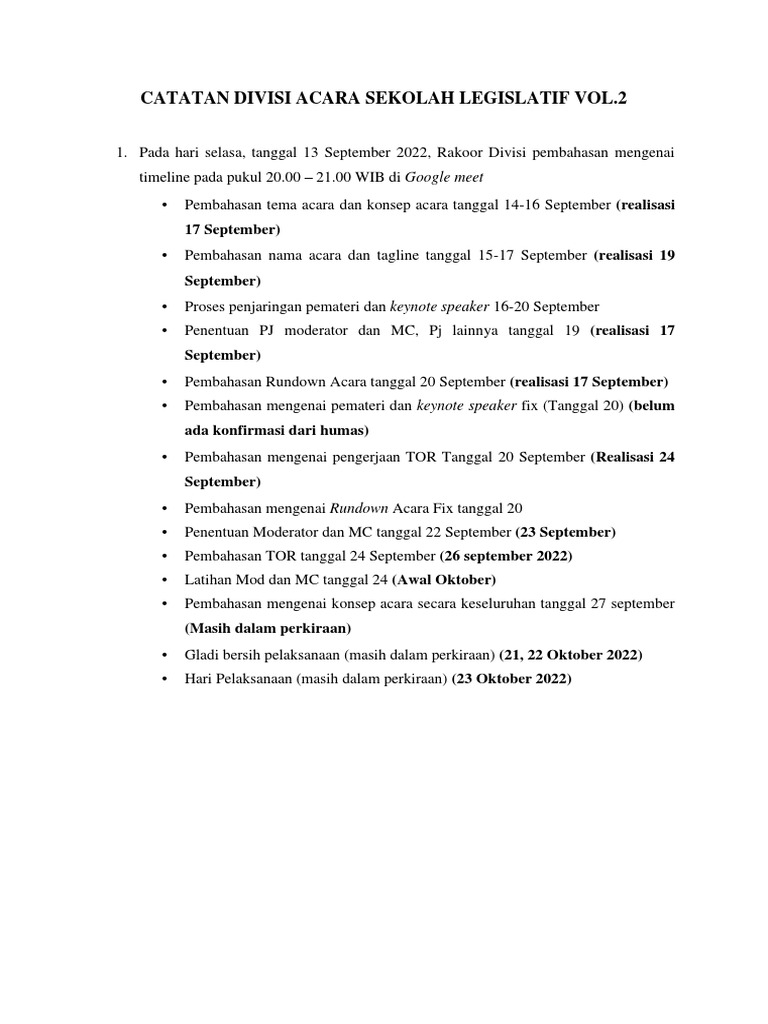 Catatan Divisi Acara Sekolah Legislatif Vol2 Fix | PDF | Seni
