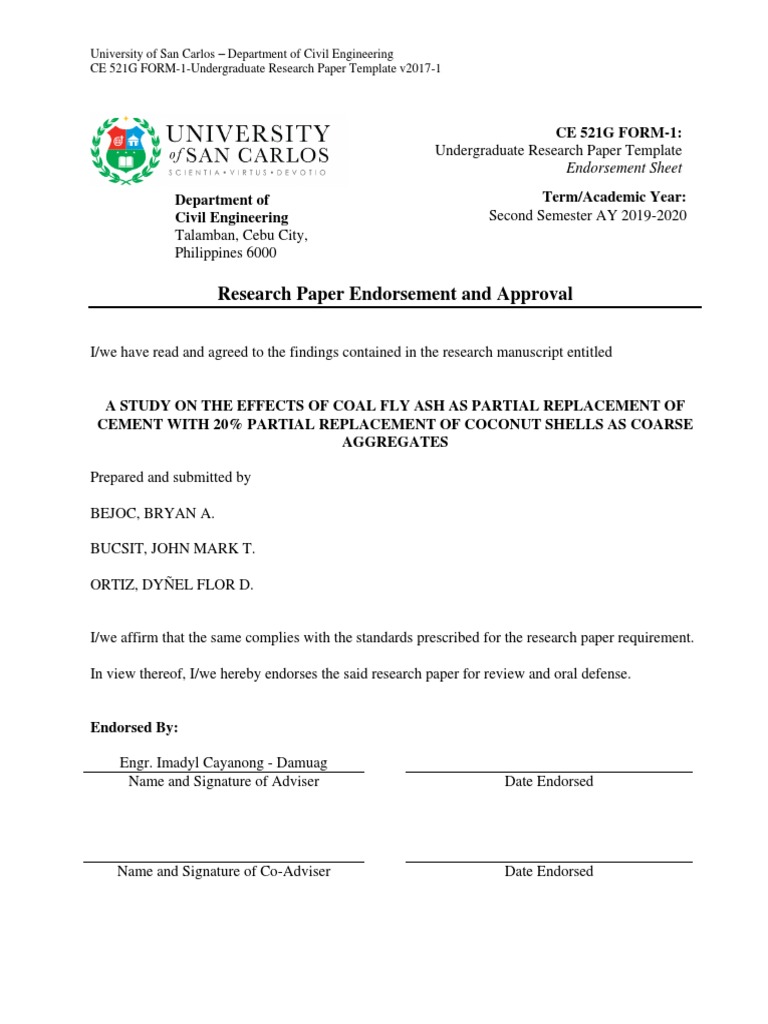 Research Paper Endorsement and Approval: CE 521G FORM-1 | PDF ...