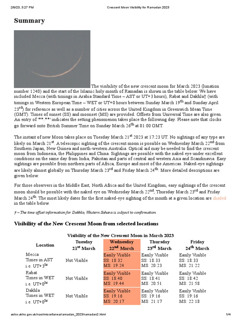 Crescent Moon Visibility For Ramadan 2023 | PDF | Asia | Astronomy