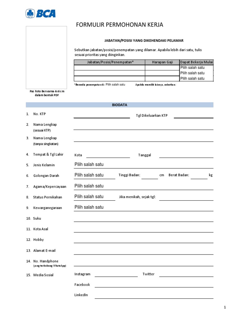 Formulir Permohonan Kerja (Fillable Form) | PDF
