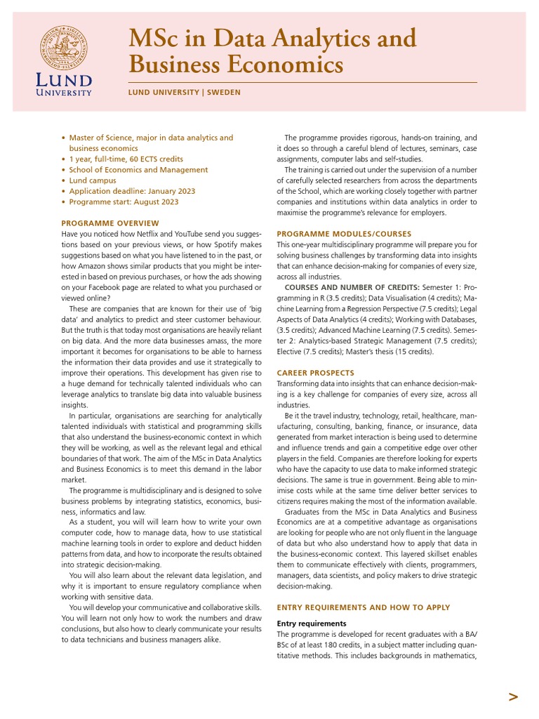 Data Analytics and Business Economics Fact Sheet | PDF | Analytics | Data